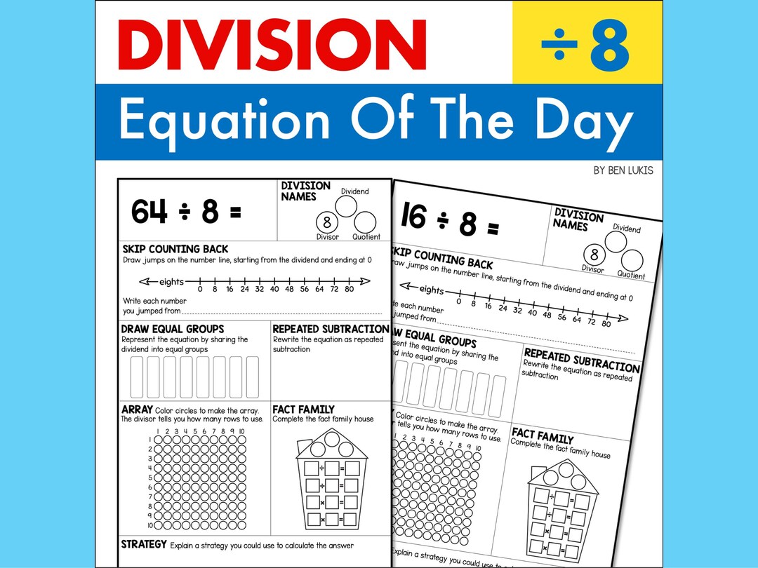 Divide by 8 Practice Math Worksheets, Division Equation of the Day ...