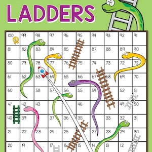 Printable Snakes and Ladders Game, Family Board Game Night, Kids ...
