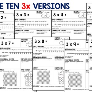 3 Times Table Multiplication Equation of the Day Practice Worksheets ...