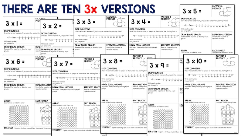 3 Times Table Multiplication Equation of the Day Practice Worksheets ...