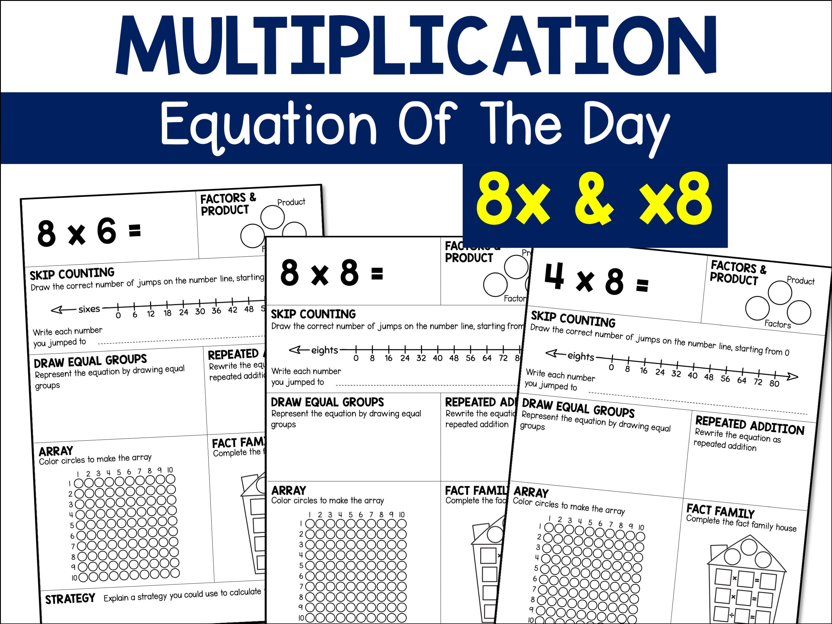 8 Times Table Multiplication Equation of the Day Practice Worksheets ...