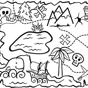 Pirate Treasure Maps Coloring Pages, Kids Printable Activity, Digital ...