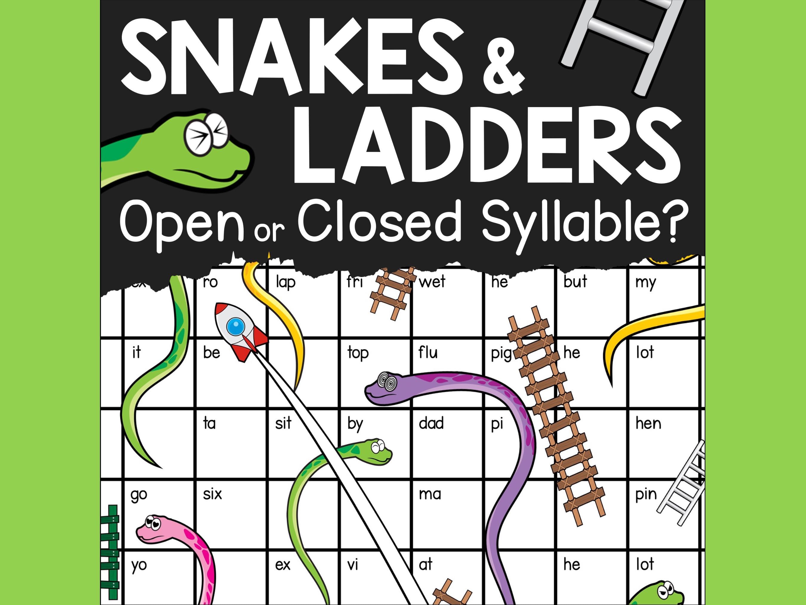 Snakes and Ladders Game for Open and Closed Syllables, Printable Board ...