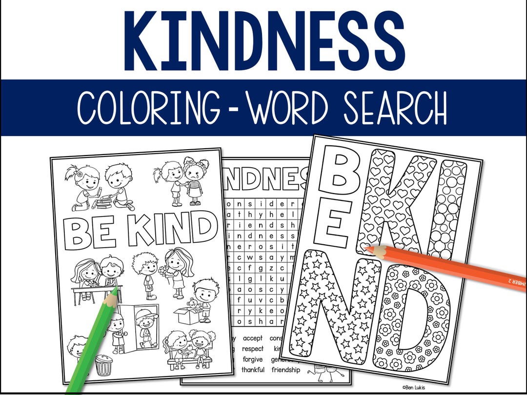Kindness Coloring Pages and Word Search Activities for Kids, Printable ...