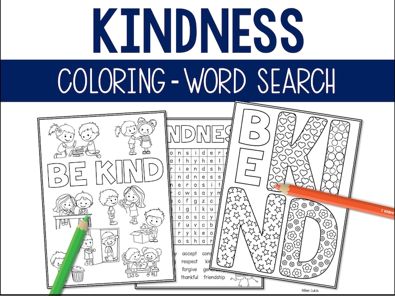 Kindness Coloring Pages and Word Search Activities for Kids, Printable ...