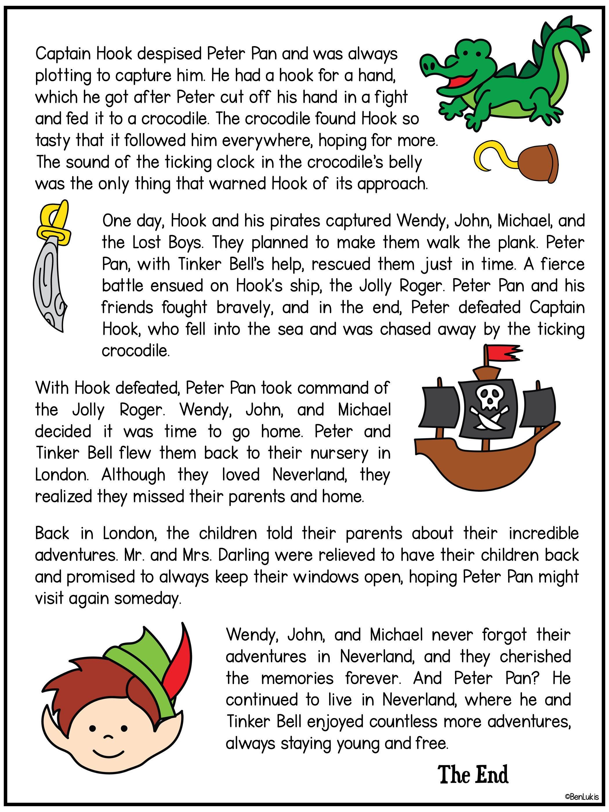 Peter Pan Reading Comprehension, Word Search, Coloring Pages (digital ...