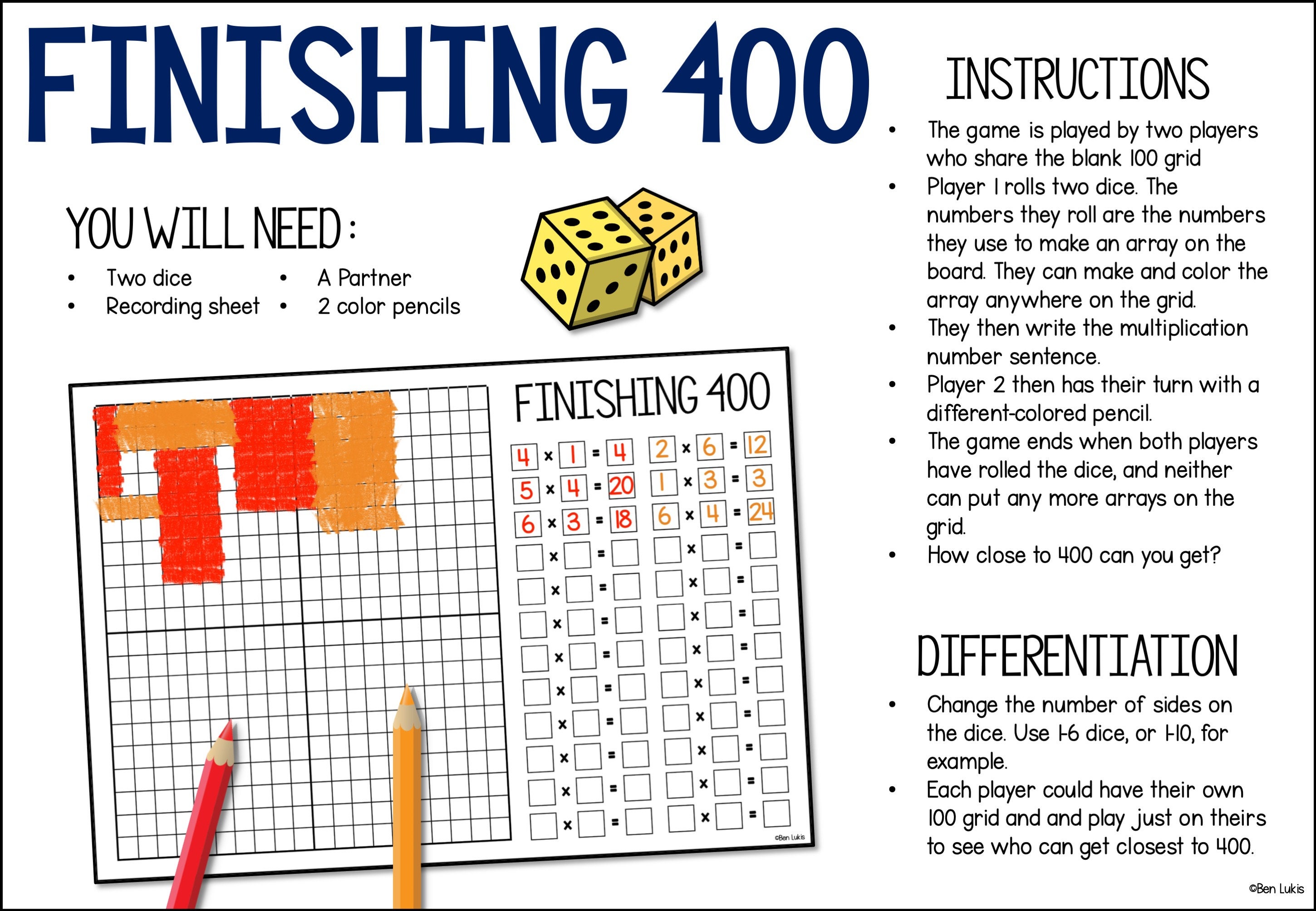 Area Multiplication Practice Math Game for Times Table Number Fact ...