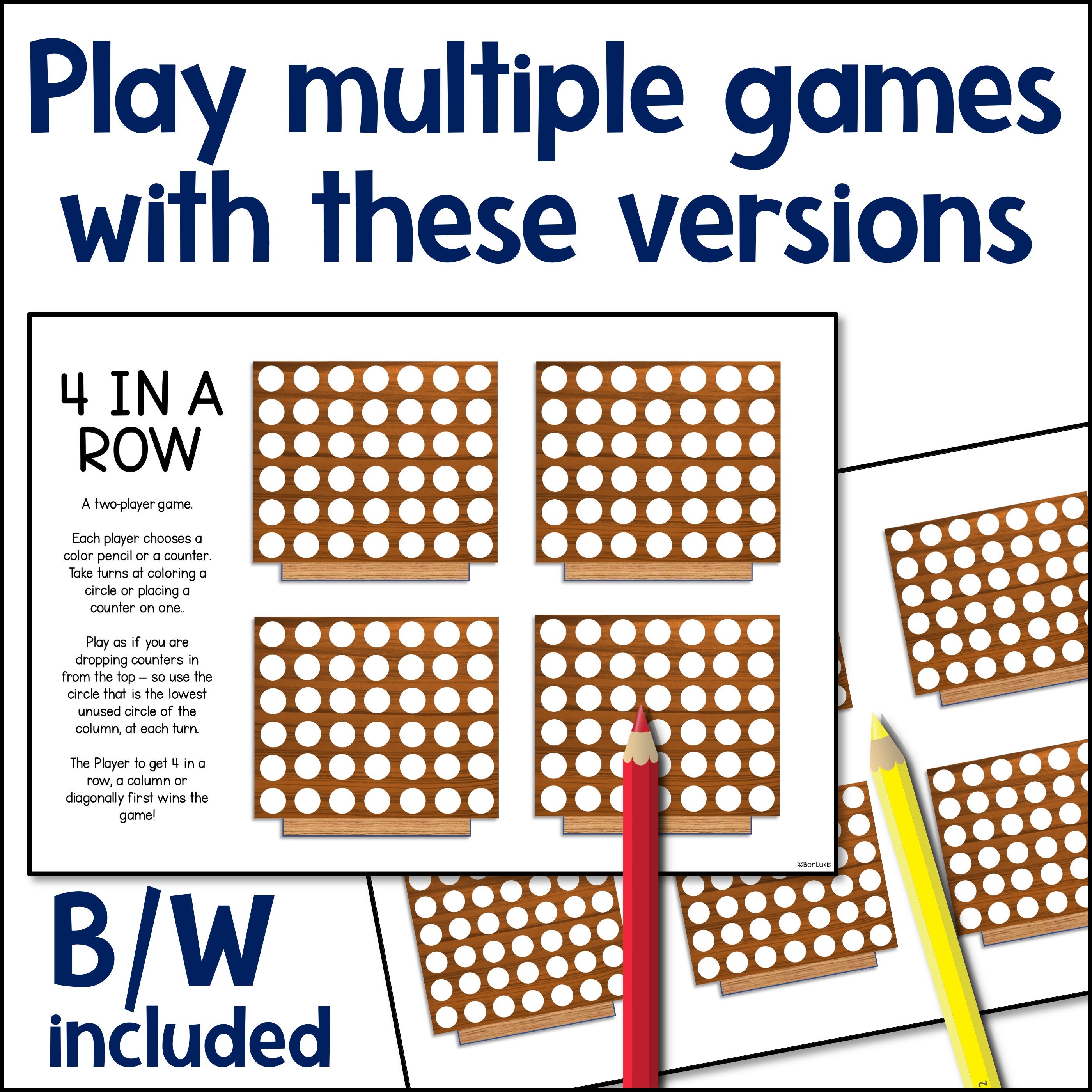 Printable 4 in a Row Game, Family Fun Night, Classic Board Game ...