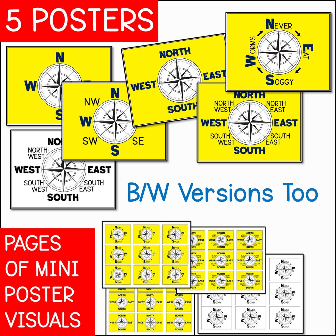 Compass Rose Educational Posters, Math Task Cards and Activities ...