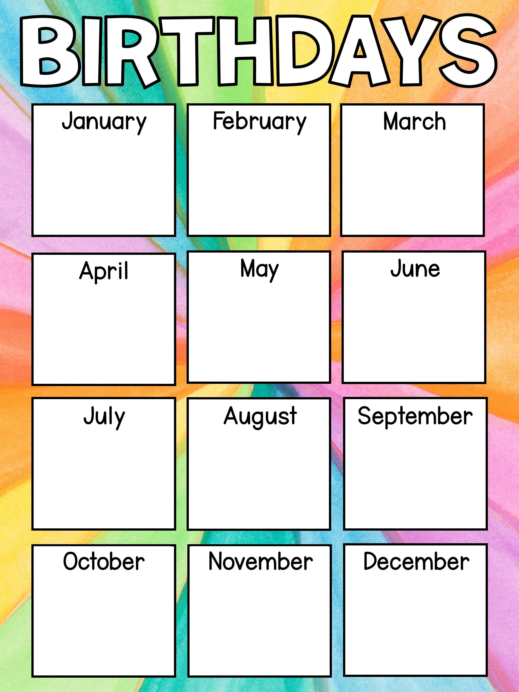 Birthday Chart Posters for Home or School, Birthday Tracker for Early ...