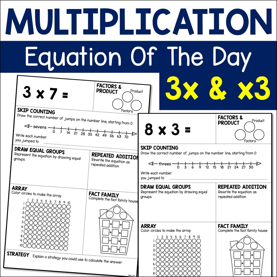 3 Times Table Multiplication Equation of the Day Practice Worksheets ...