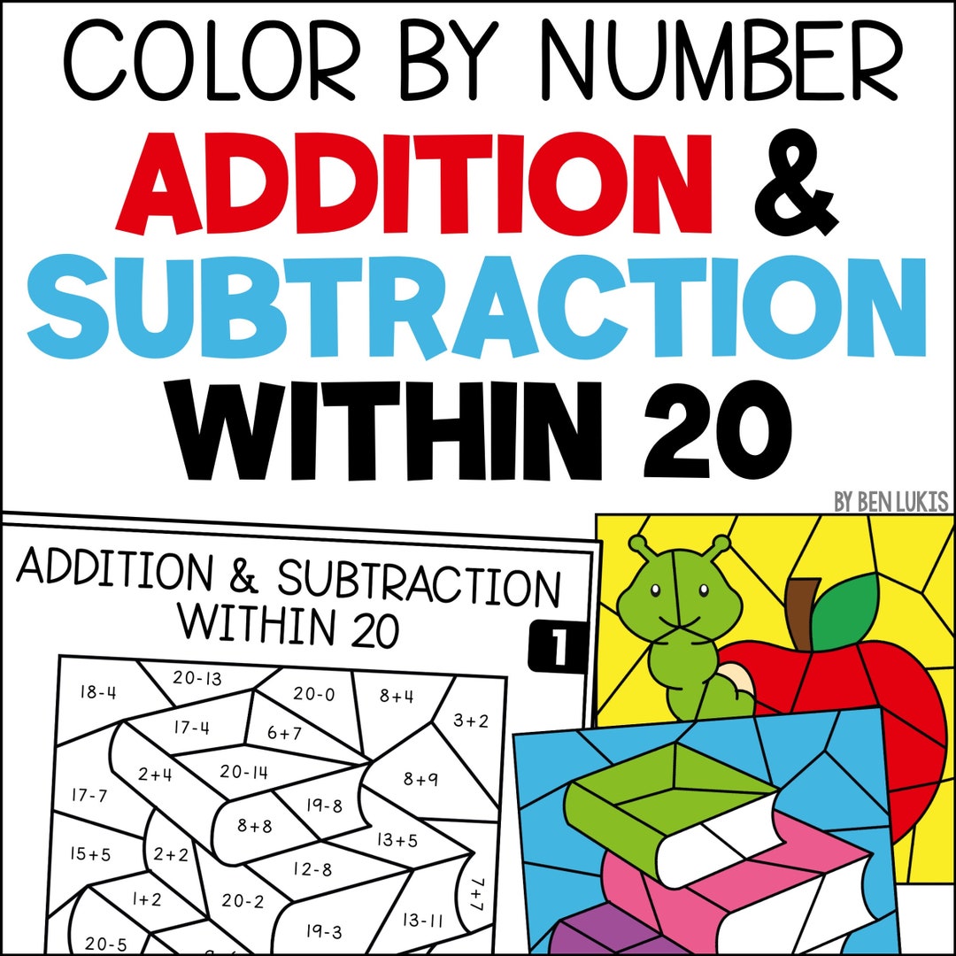 Printable Color by Number Addition and Subtraction Within 20 Worksheets ...