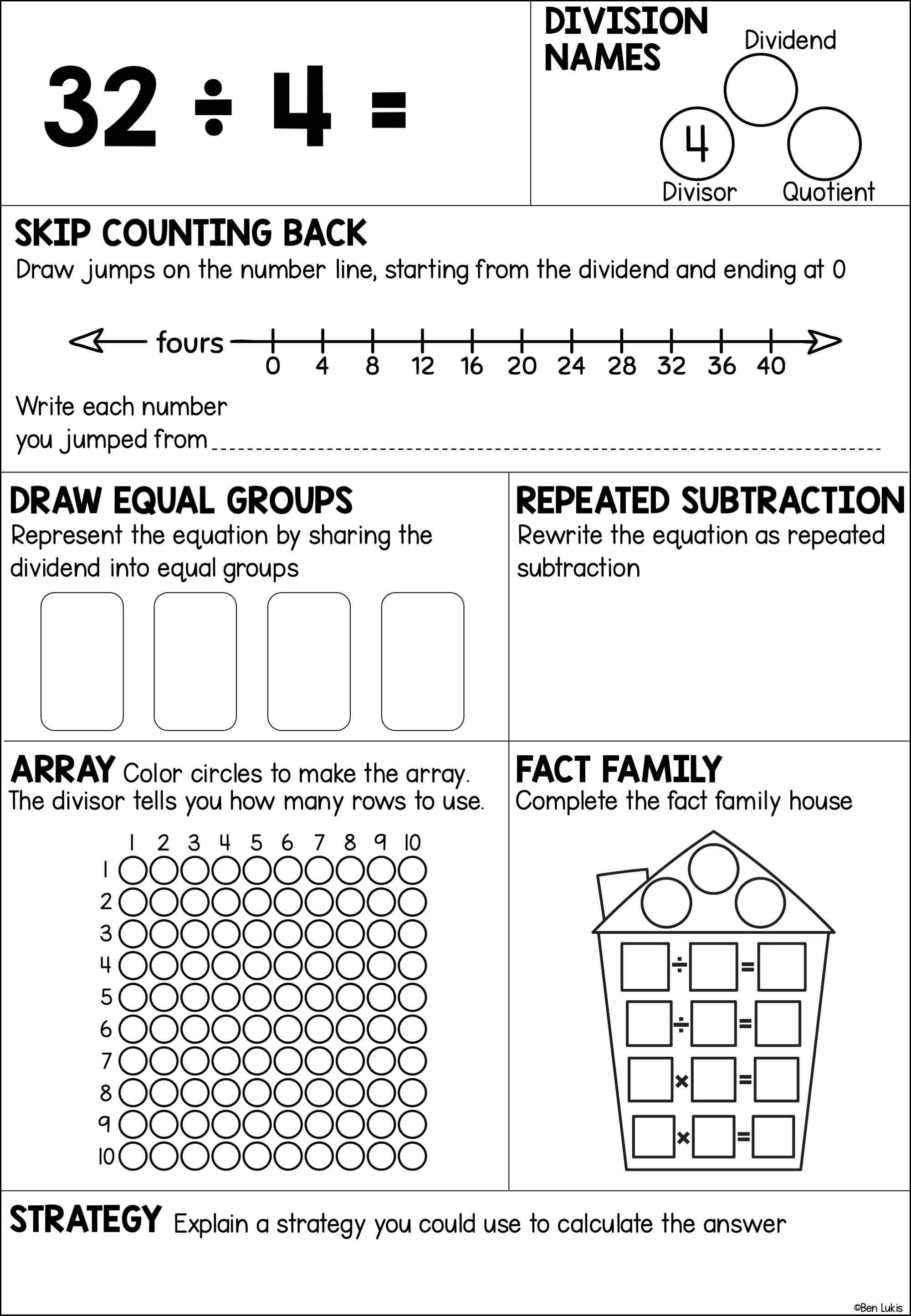 Divide by 4 Practice Math Worksheets, Division Equation of the Day ...