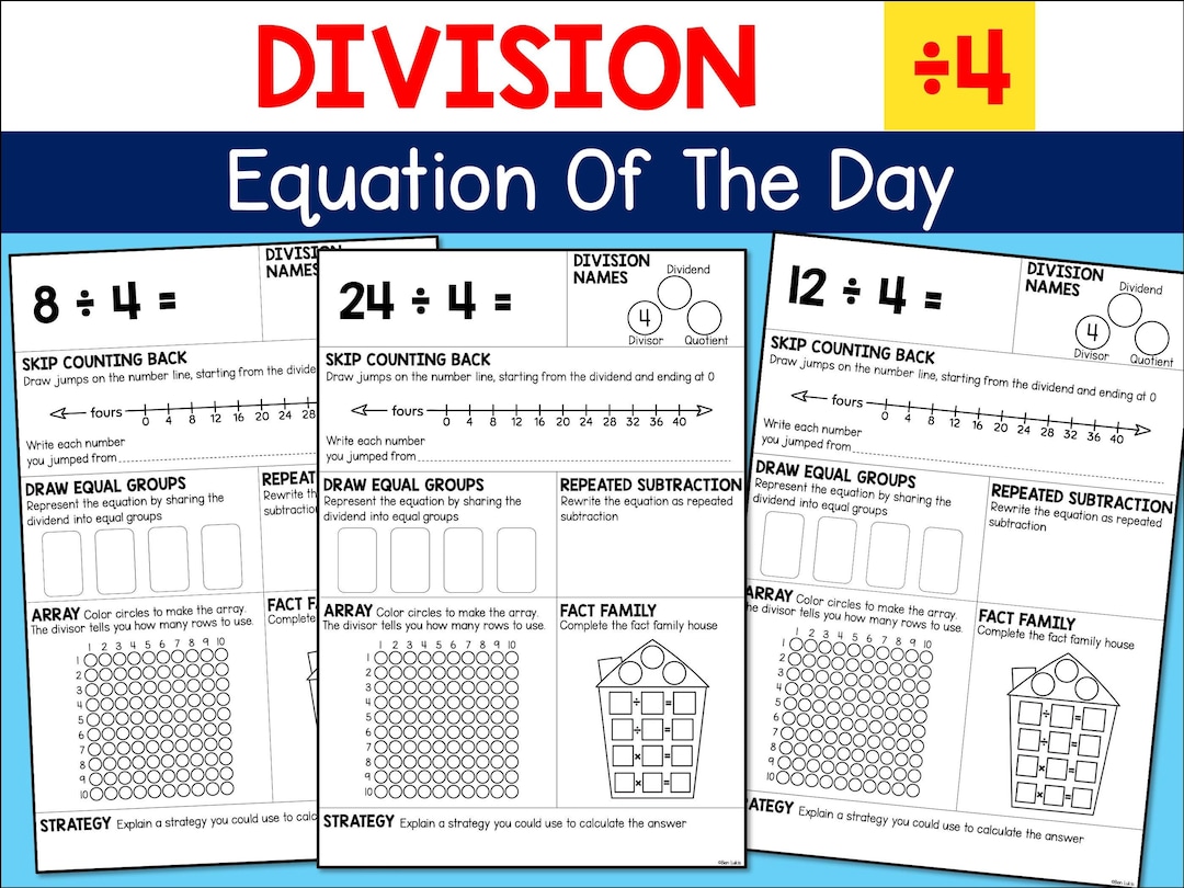 Divide by 4 Practice Math Worksheets, Division Equation of the Day ...