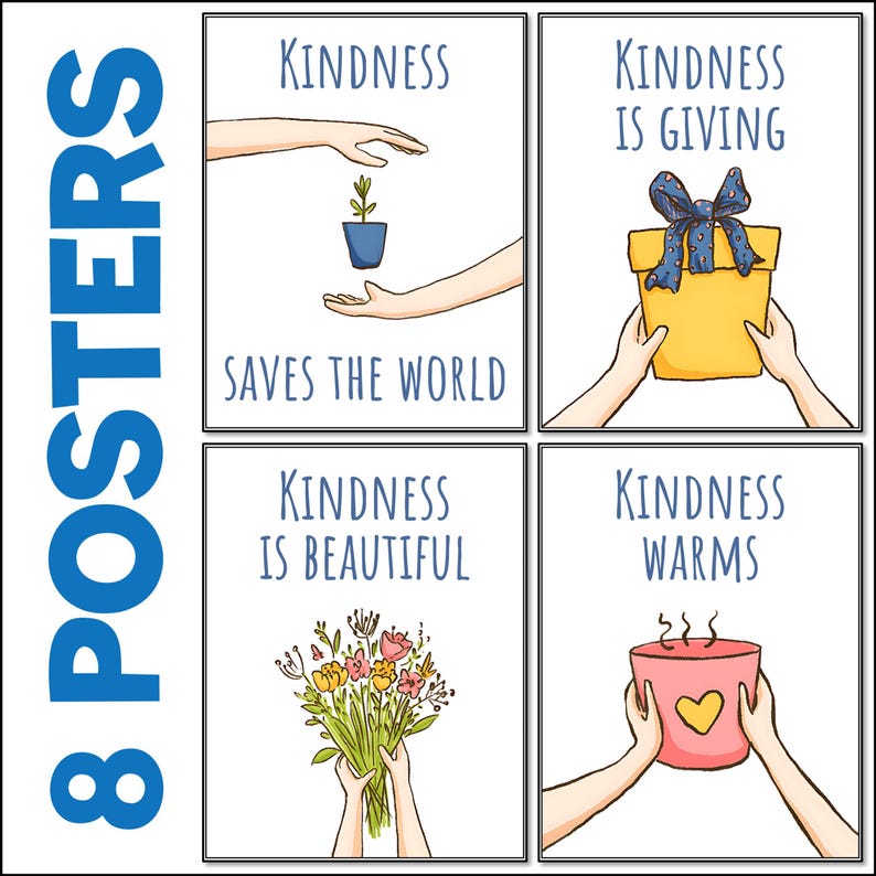 Kindness Posters for Kids, 8 Classroom Kindness Posters, Inspirational ...