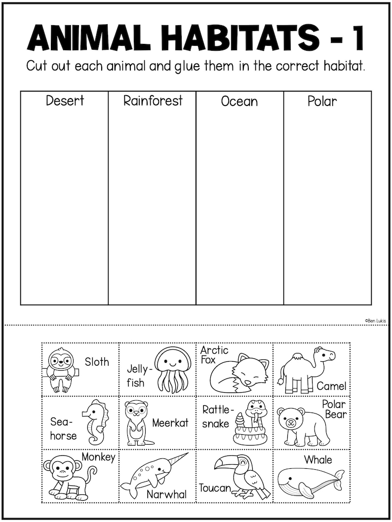 Animal Habitats Matching Activity and Odd One Out Worksheets, Animal ...