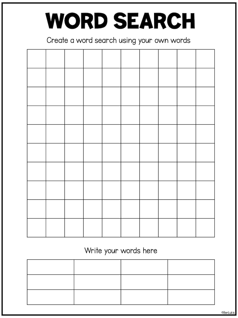 Blank Word Search Templates for Kids, Printable PDF Blank Puzzle Pages ...