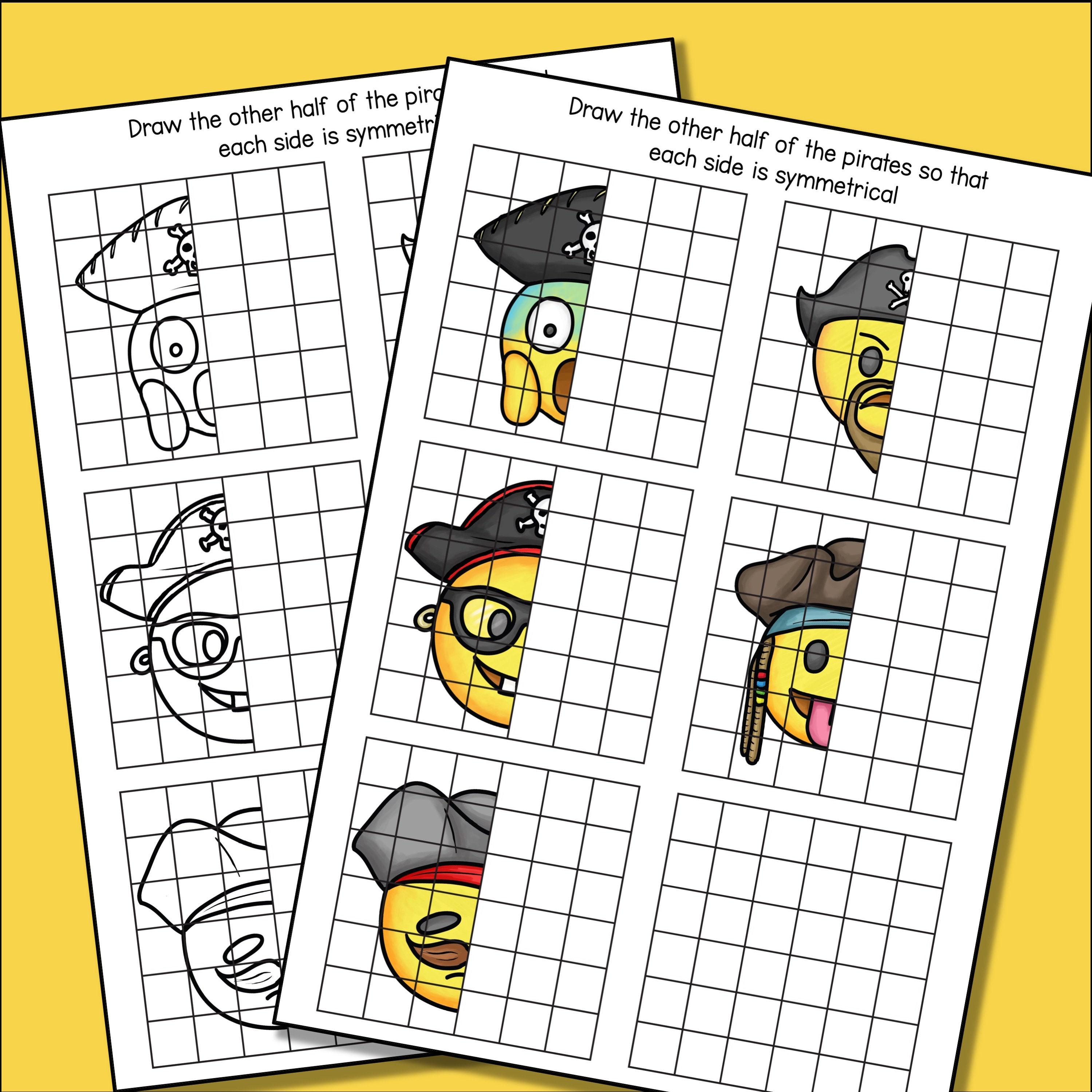 Pirate Symmetry Art and Math Worksheets, Pirate Drawing Geometry ...