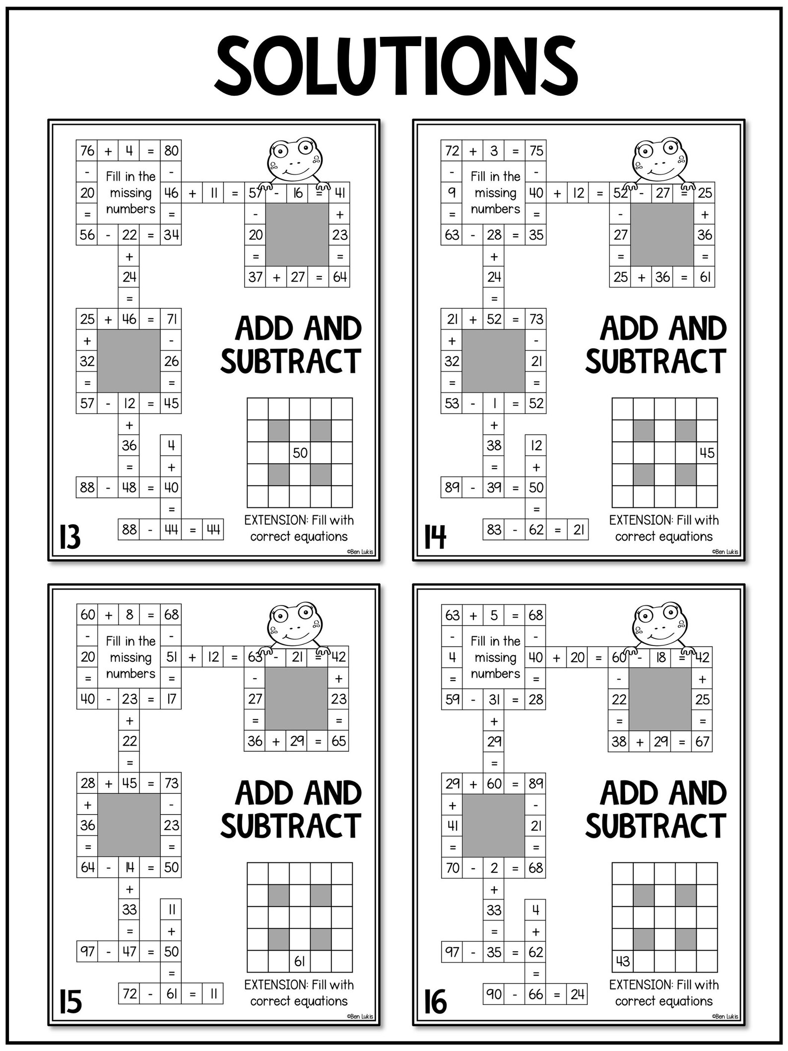 2 Digit Addition and Subtraction Math Puzzles, Math Crosswords to ...