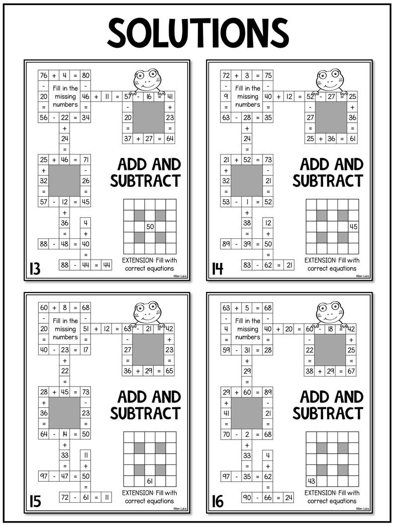 2 Digit Addition and Subtraction Math Puzzles, Math Crosswords to ...