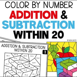Color by Number Addition and Subtraction Within 20 Worksheets, Math ...