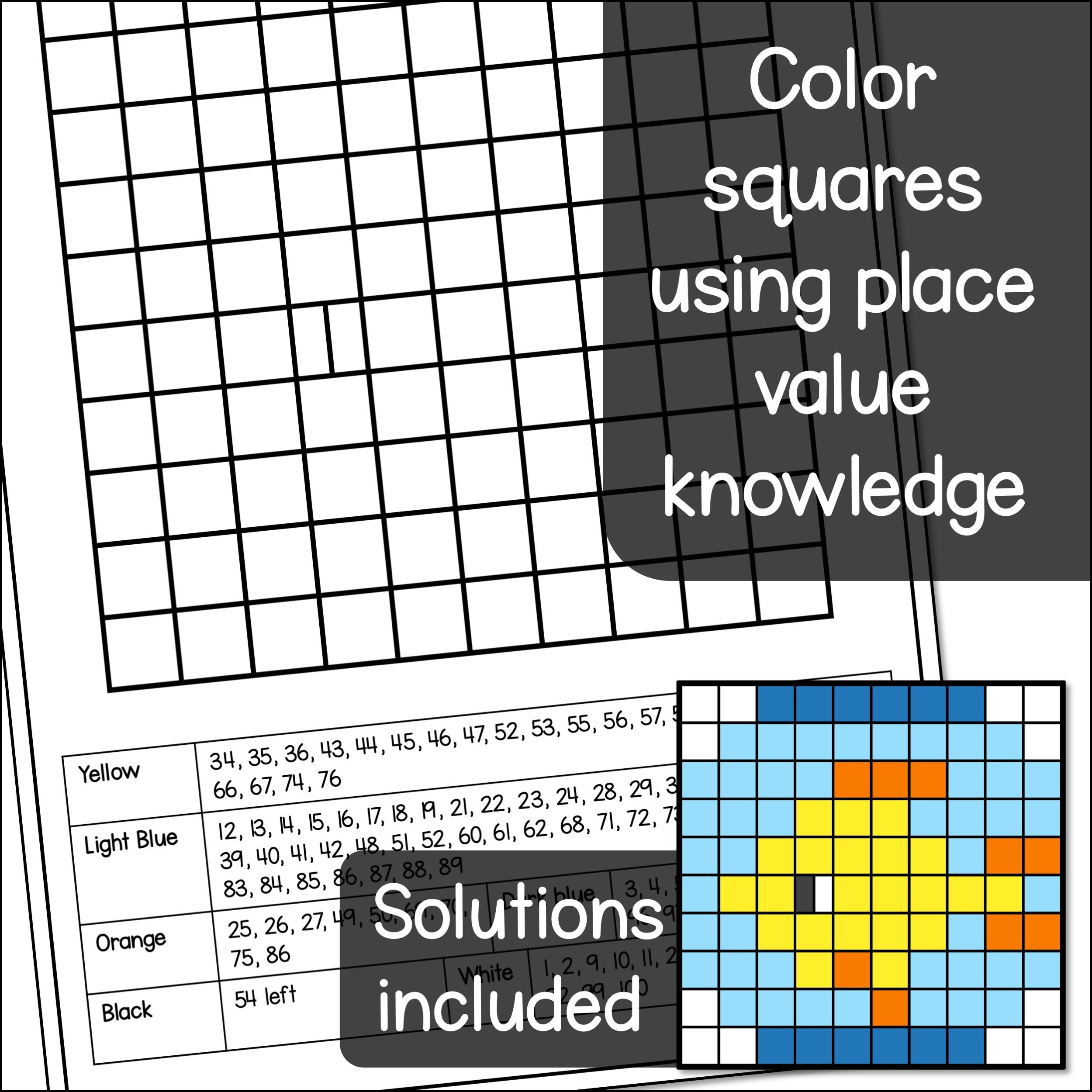 Place Value Mystery Picture Math Worksheets, Place Value Pet Coloring ...