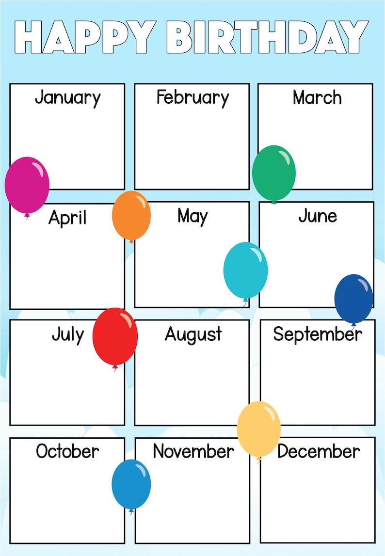 Birthday Chart Posters for Home or School, Birthday Tracker for Early ...