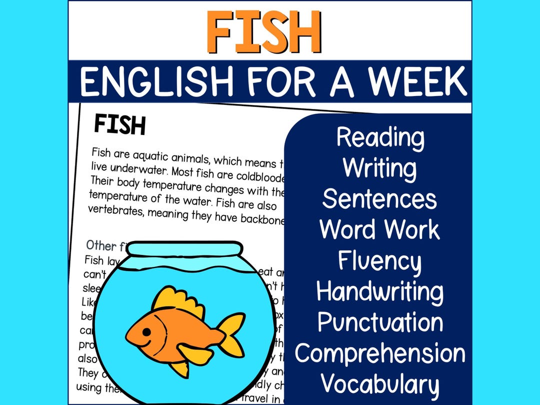 Fish Literacy Activities, Reading, Writing, Punctuation (digital ...