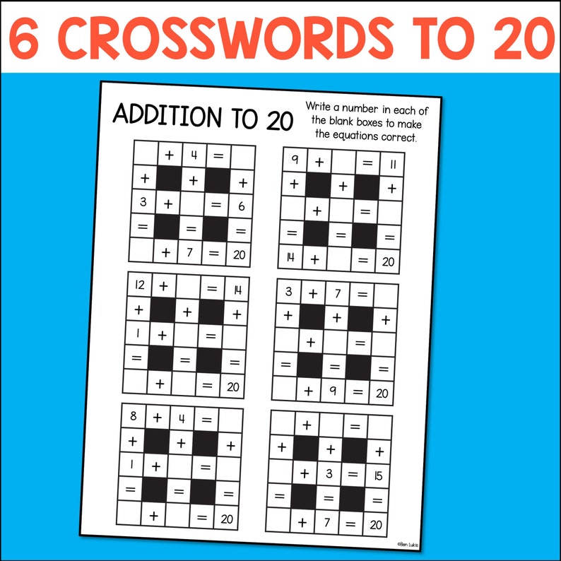Addition Number Bonds to 10 and 20, Math Crosswords to Practice ...