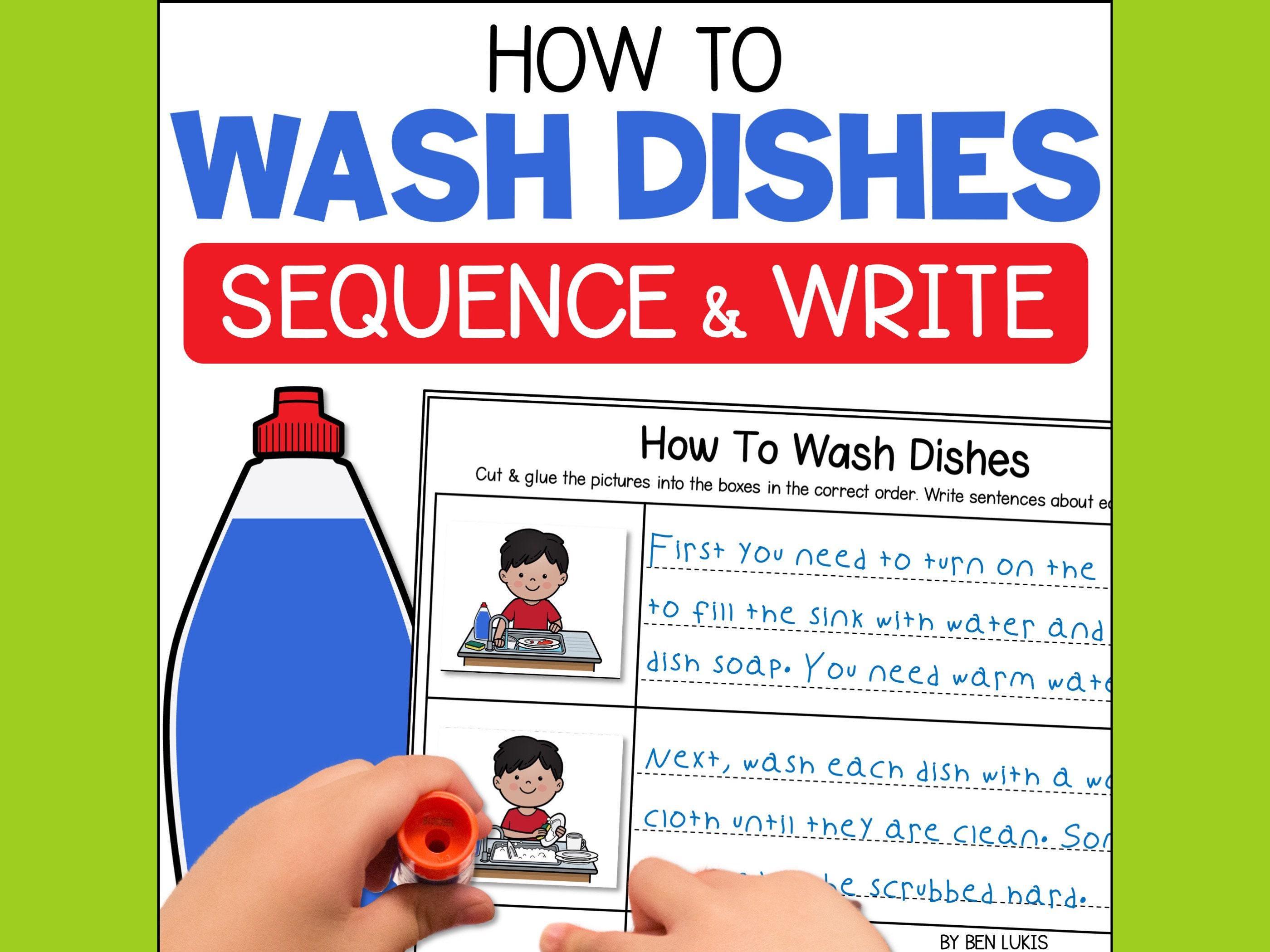 How to Wash Dishes Procedural Writing, Sequencing & Sentence Writing ...