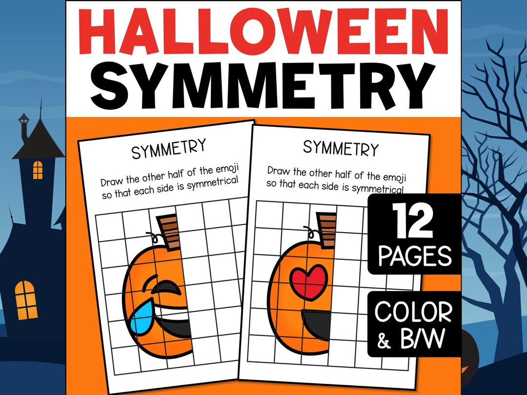 Symmetry Drawing Math Worksheets, Halloween Activities for Symmetry Art ...