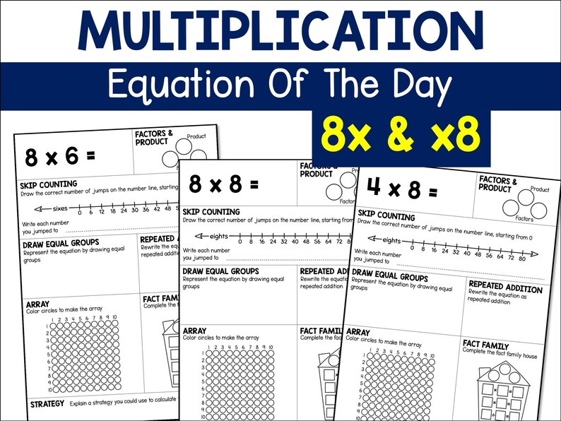 8 Times Table Multiplication Equation of the Day Practice Worksheets ...