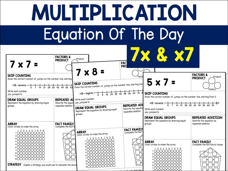 7 Times Table Multiplication Equation of the Day Practice Worksheets ...