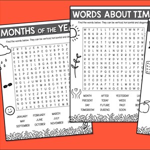 Word Search Puzzles for Days of Week, Months of the Year, Time Word ...