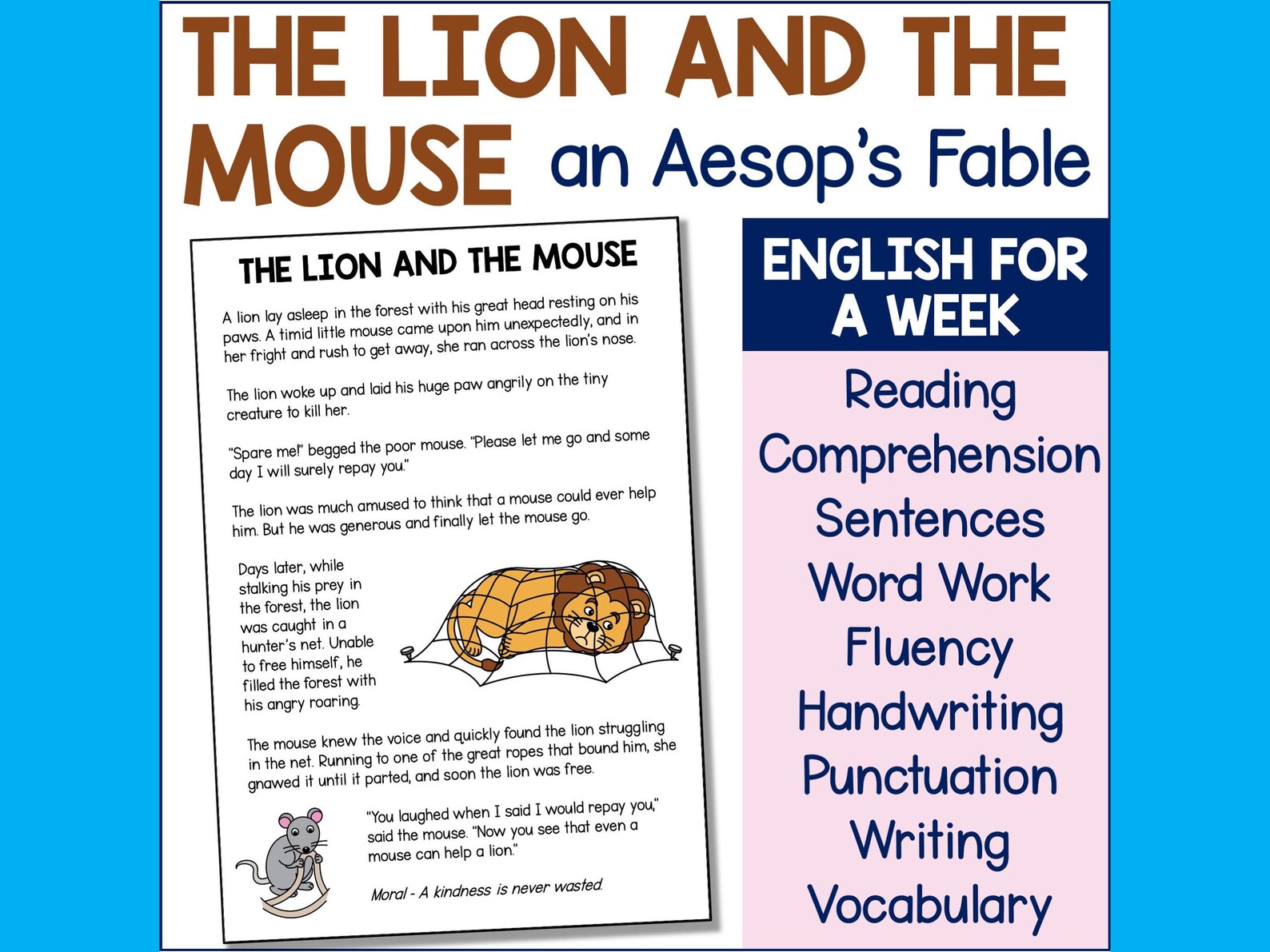 The Lion and the Mouse Activities, Aesop's Fable Literacy (digital ...