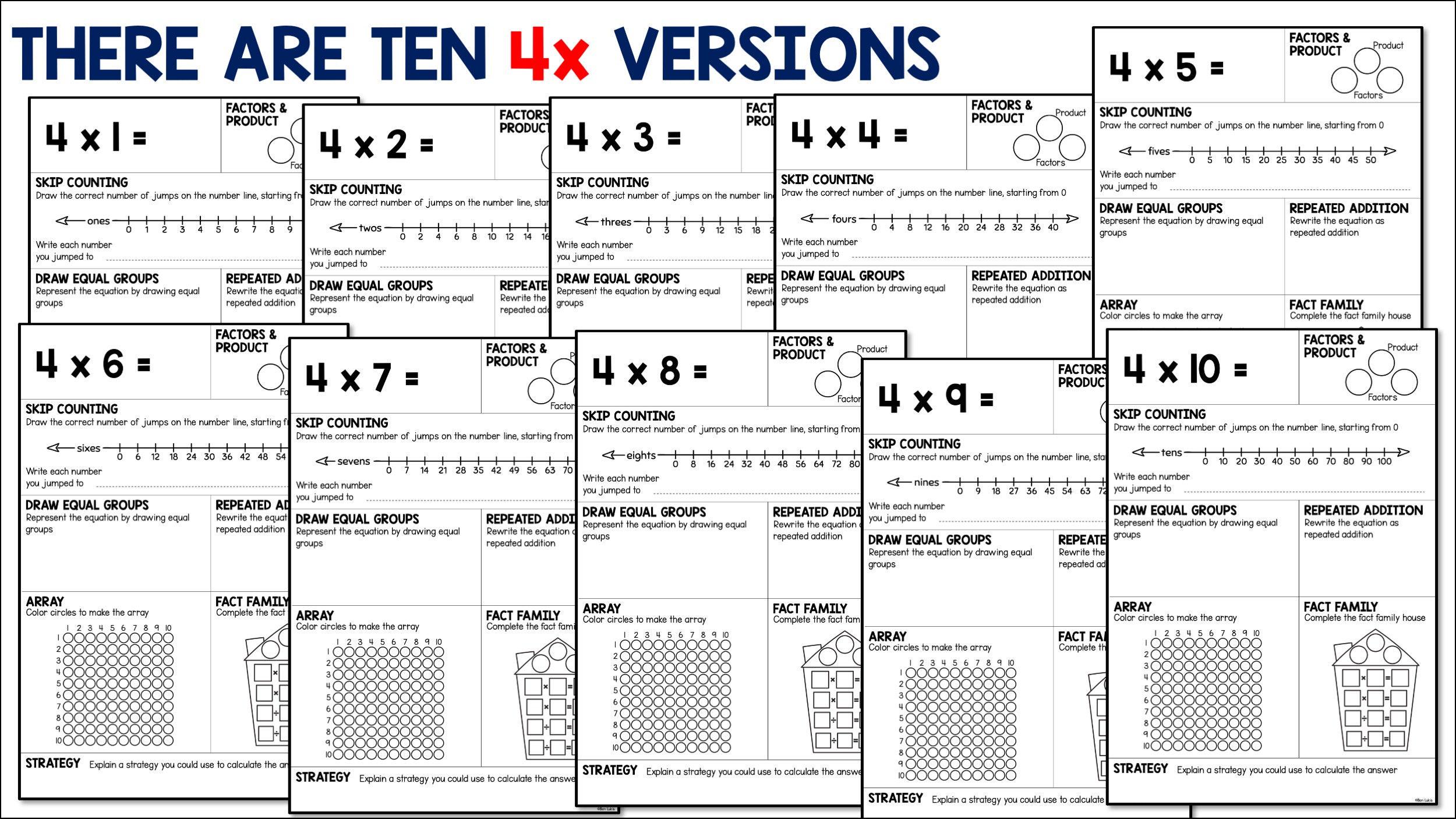 4 Times Table Multiplication Equation of the Day Practice Worksheets ...