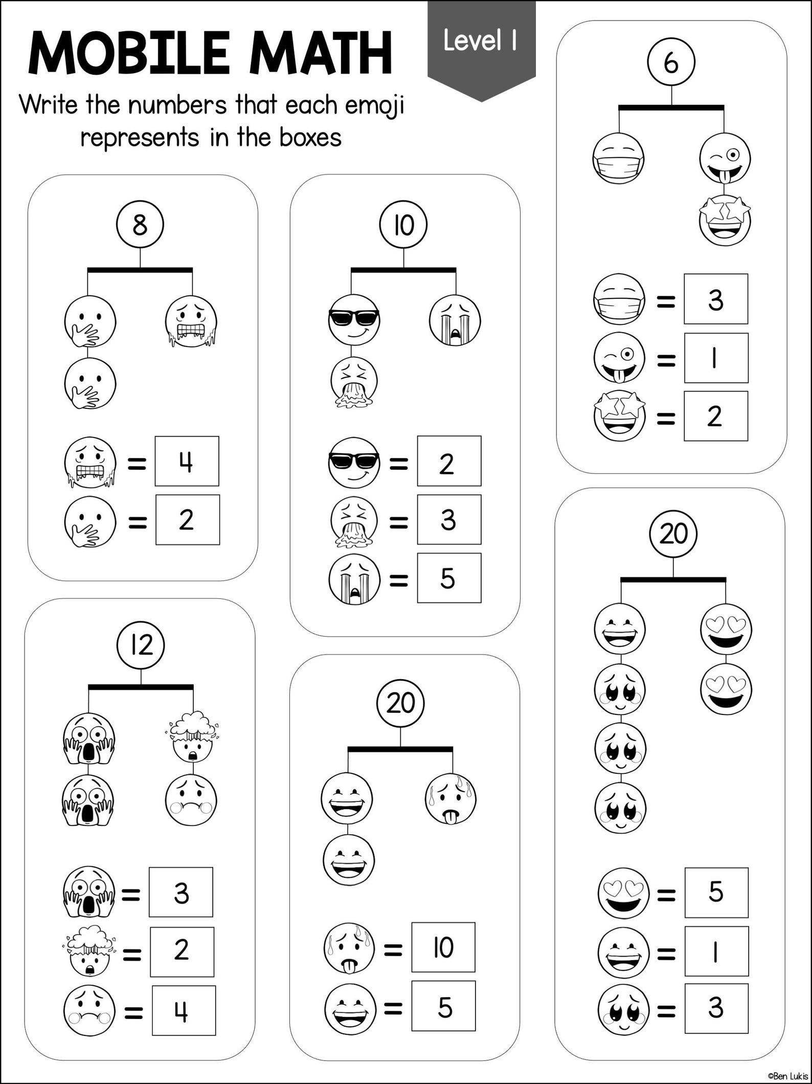 Early Algebra Math Worksheets, Emoji Addition & Subtraction (printable ...