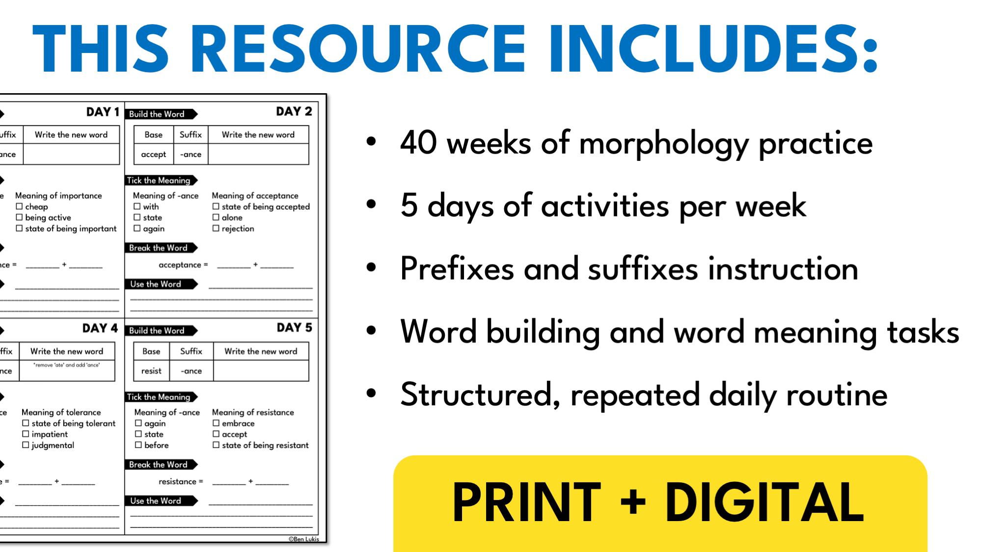 3rd 4th 5th Grade Morphology Worksheets, Daily Prefix & Suffix Practice ...