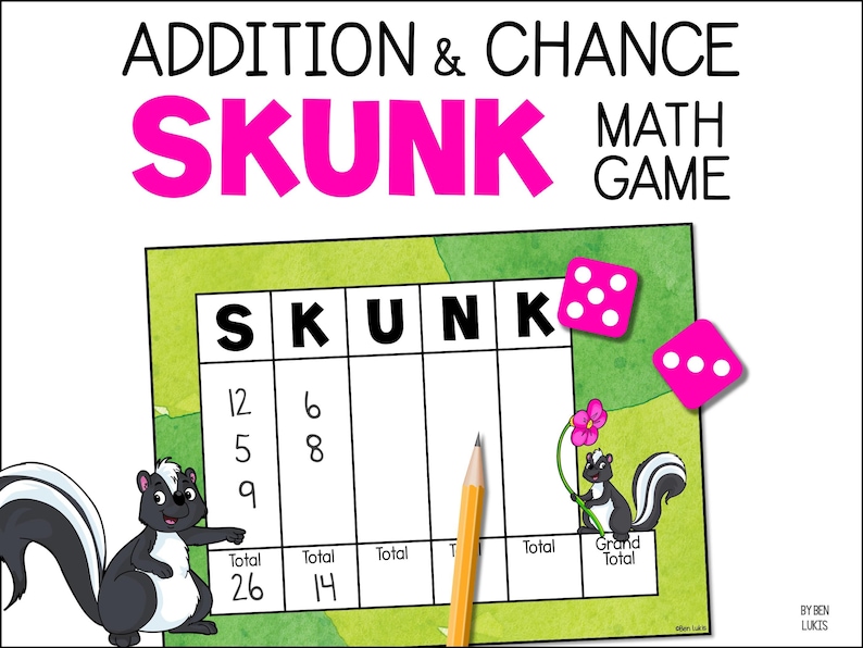 Skunk Math Game, Addition Probability and Chance Printable PDF Game to ...
