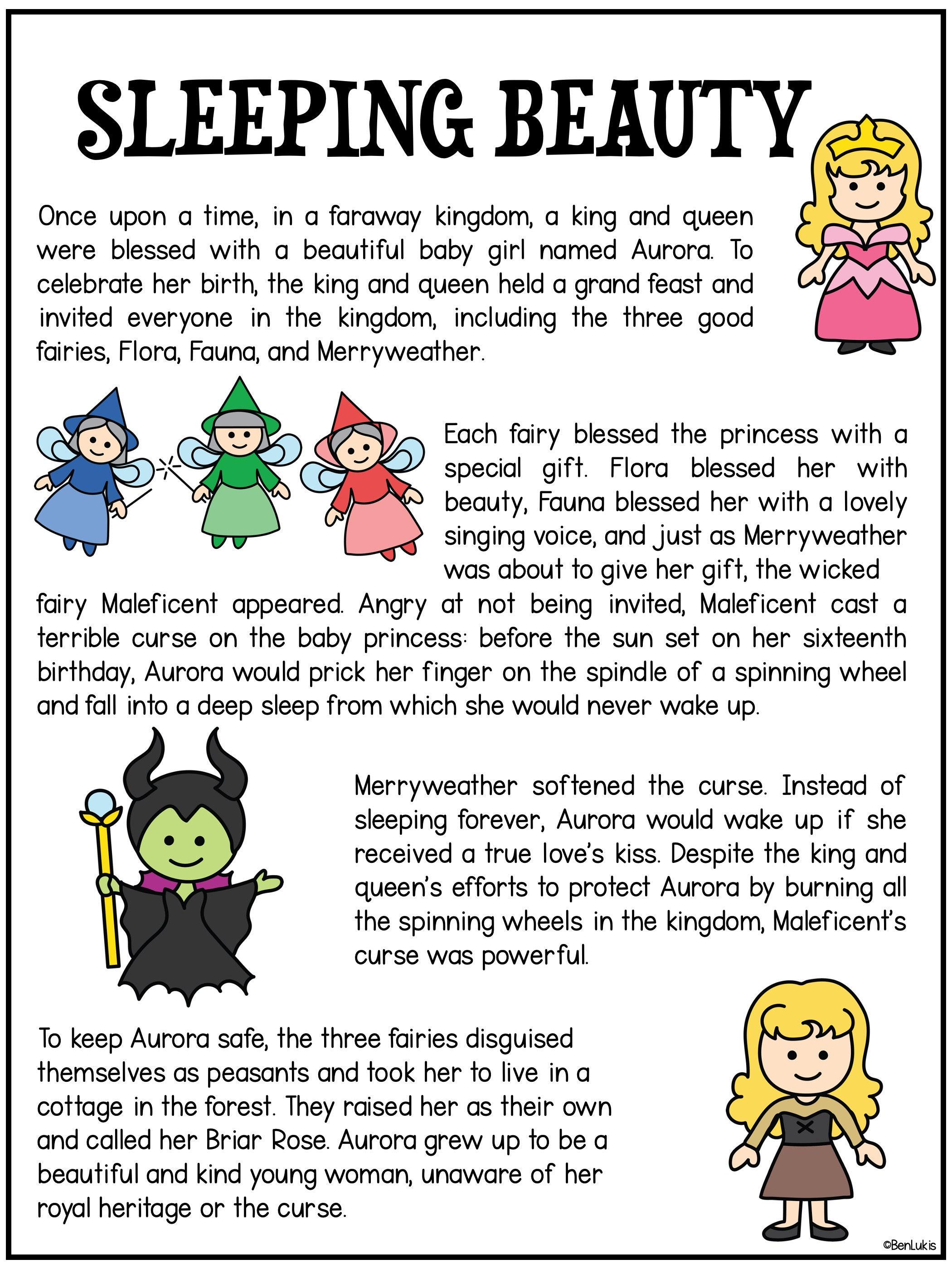 Sleeping Beauty Comprehension Worksheets, Reading Activities, Word ...