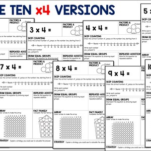 4 Times Table Multiplication Equation of the Day Practice Worksheets ...