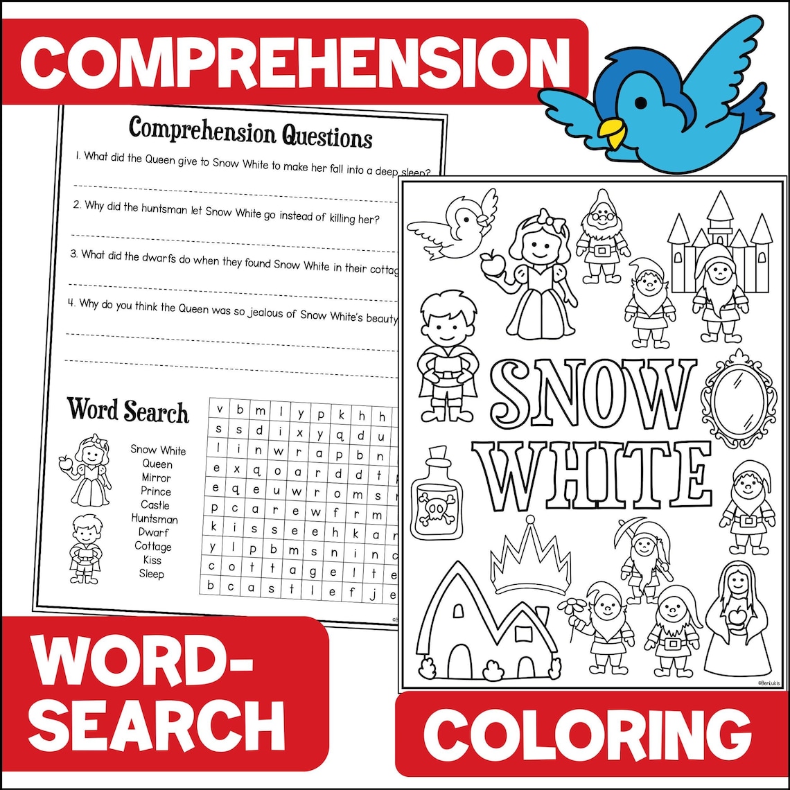 Snow White Reading, Comprehension Worksheets, Printable Word Search ...