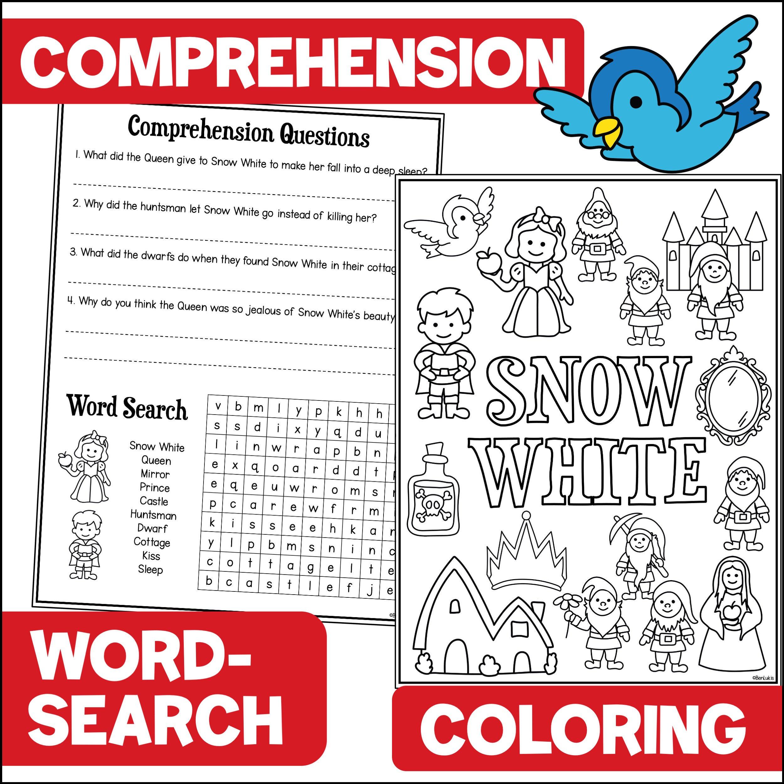 Snow White Reading, Comprehension Worksheets, Printable Word Search ...