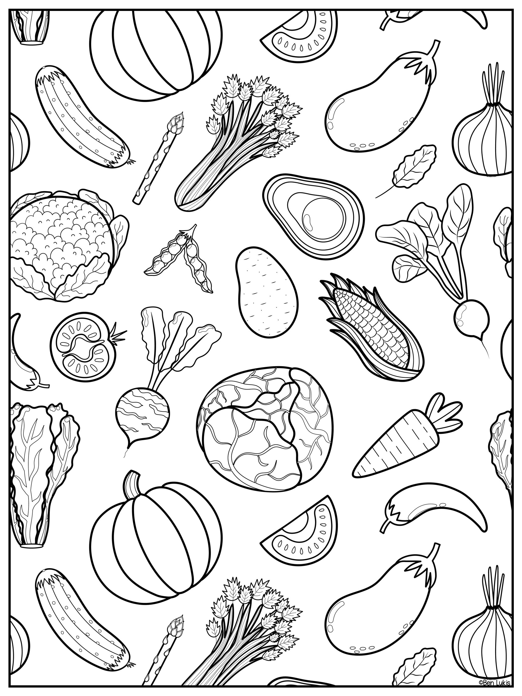 Kids Fruit and Vegetable Coloring Pages, Printable PDF, Educational ...