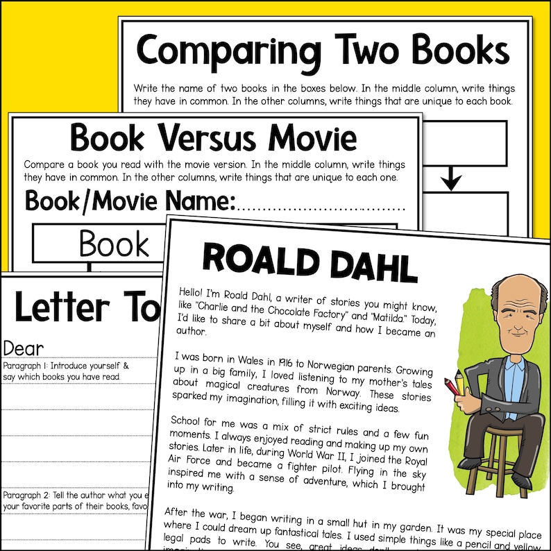 Roald Dahl Author Study Worksheets, PDF Printable Homeschool Learning ...