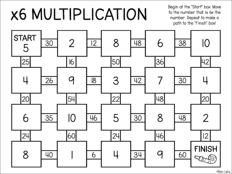 Multiplication Fact Mazes, Times Tables Math Activities for Kids ...