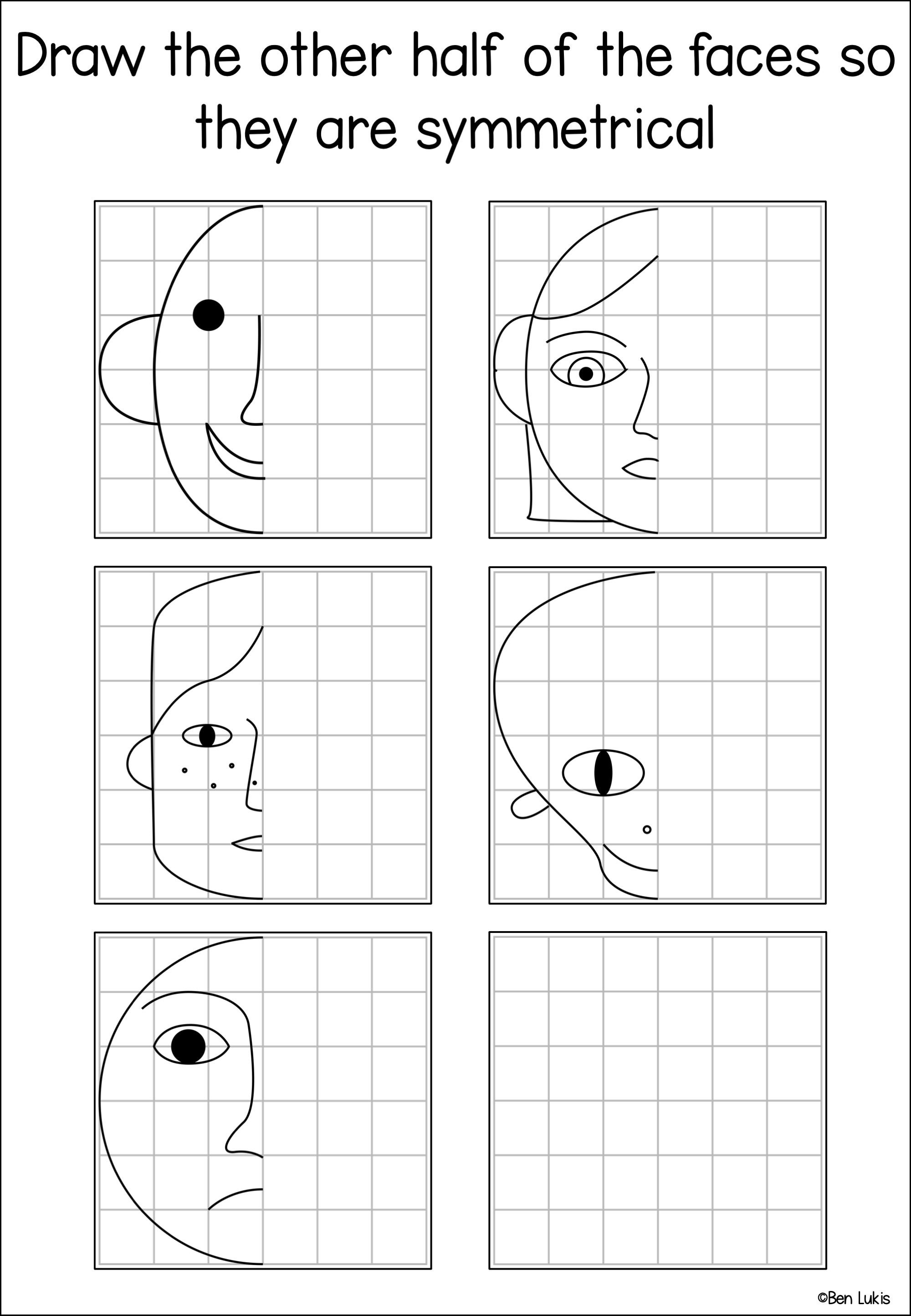 Symmetry Math Picture Worksheets, Face Symmetry Drawing Activities for ...