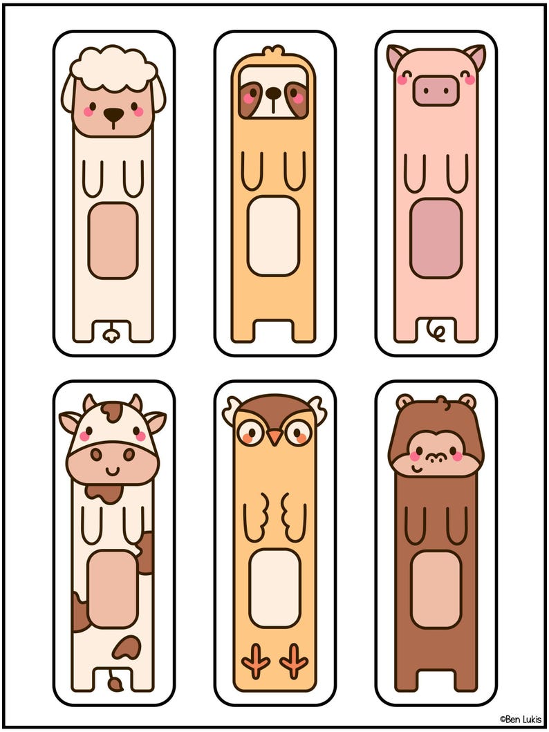Printable Animal Bookmarks Coloring for Kids, Cute Bookmark Gifts for ...