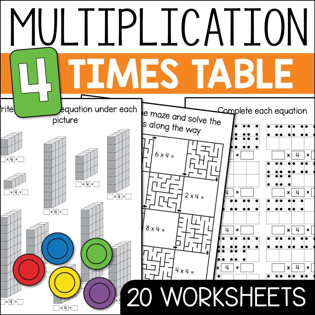 Multiplication Practice Worksheets for 4 Times Table - Etsy