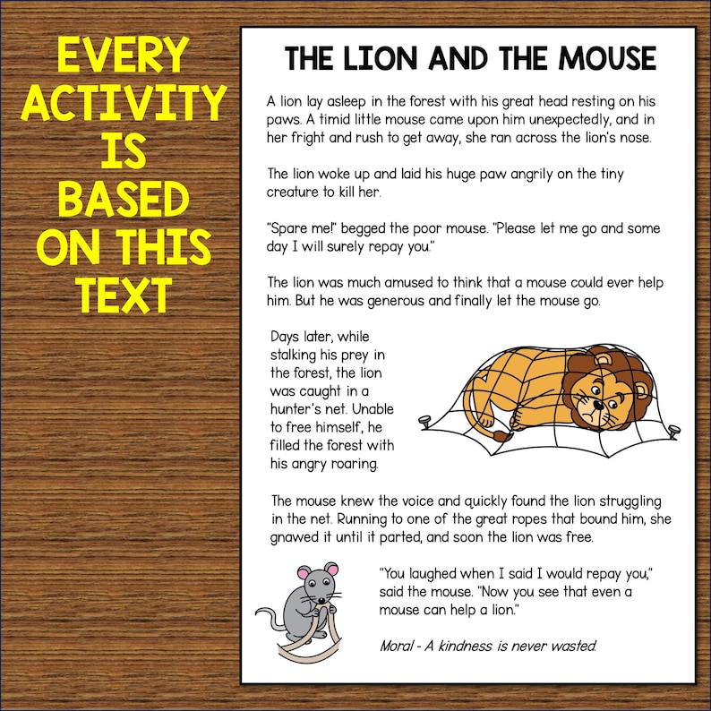 The Lion and the Mouse, Aesop's Fables Activities, Literacy for A Week ...